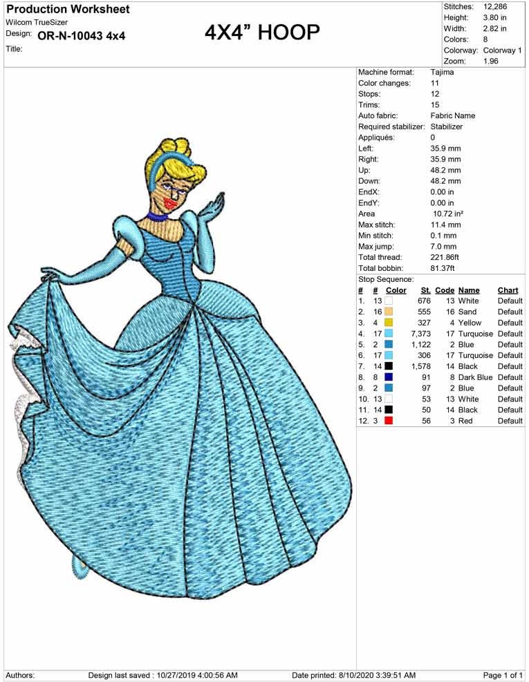 Princess Cinderella Embroidery Design, 4x4 Hoop, Princess Embroidery ...