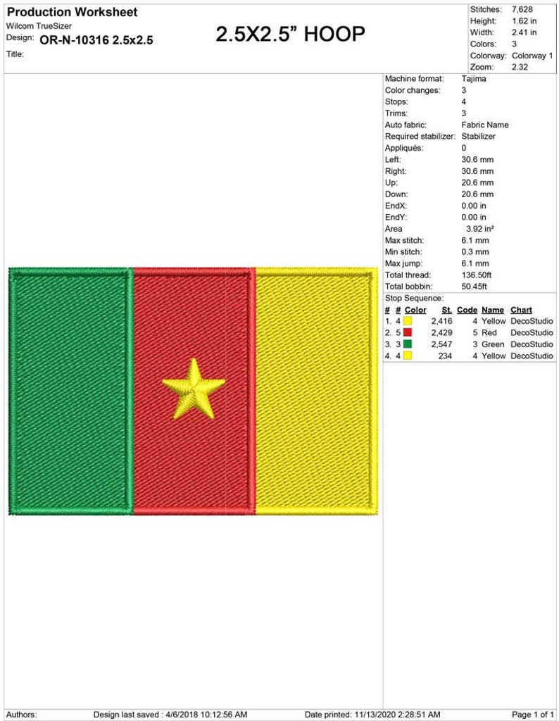 Cameroon Flag Machine Embroidery Design 2.5x2.5 4x4 and 5x7 | Etsy