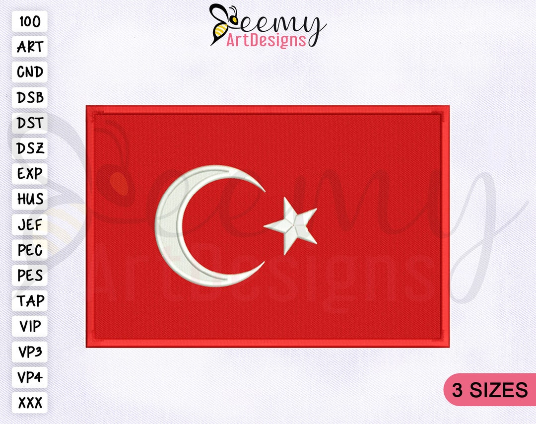 Turkey Flag Machine Embroidery Design | 2.5x2.5 Hat Design | 4x4 Hoop ...