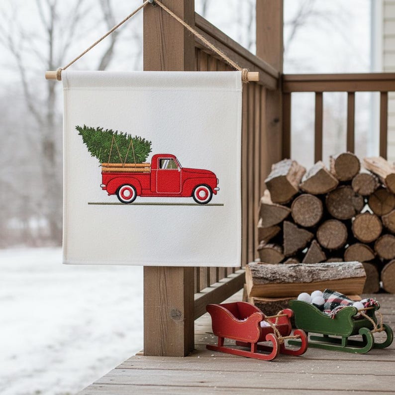 Vintage Christmas Truck Embroidery Design, 4x4 & 5x7 Hoop, Christmas ...