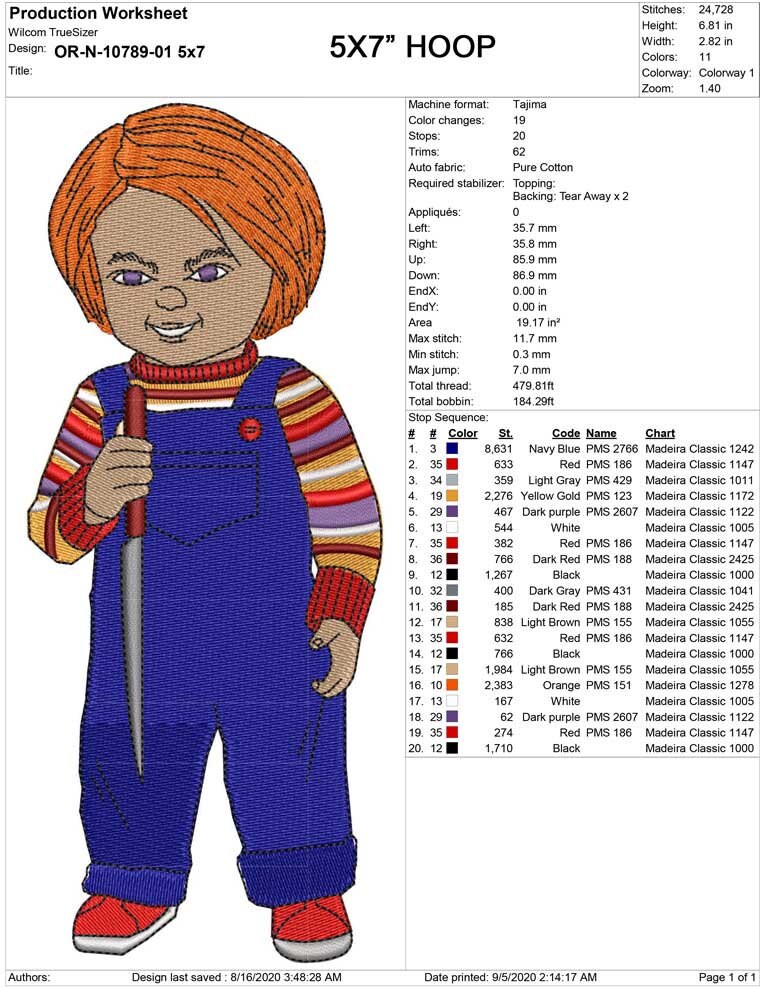 Horror Doll Chucky Embroidery Design, 4x4 & 5x7 Hoop, Chucky the Serial ...