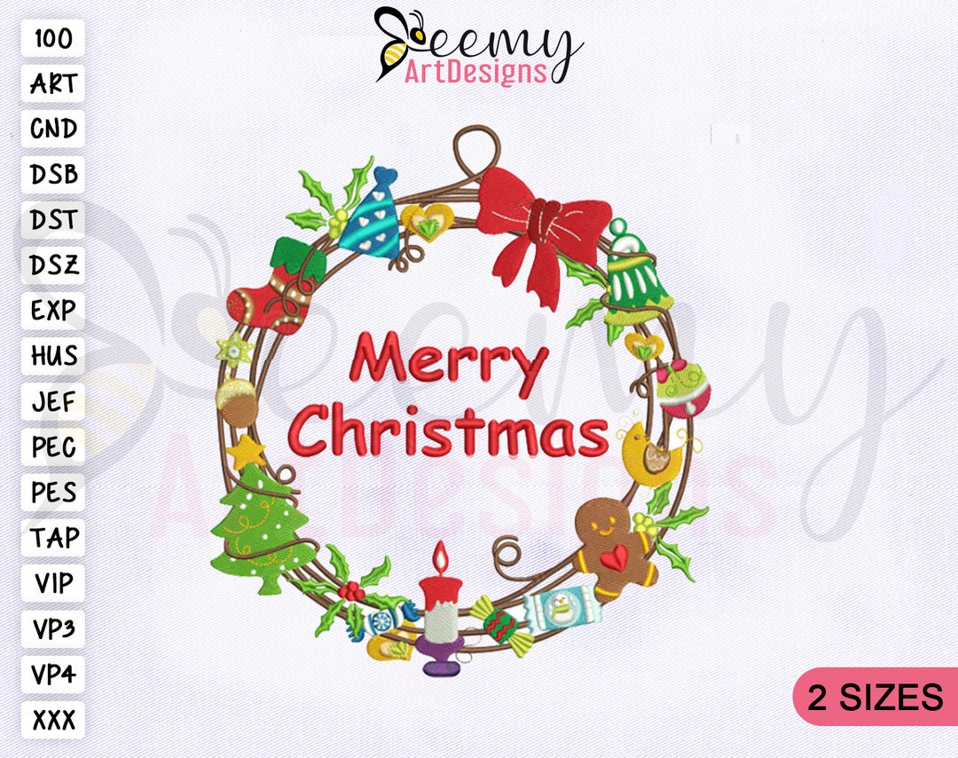 Merry Xmas Floral Embroidery Design, 4x4 & 5x7 Hoop, Floral Machine ...