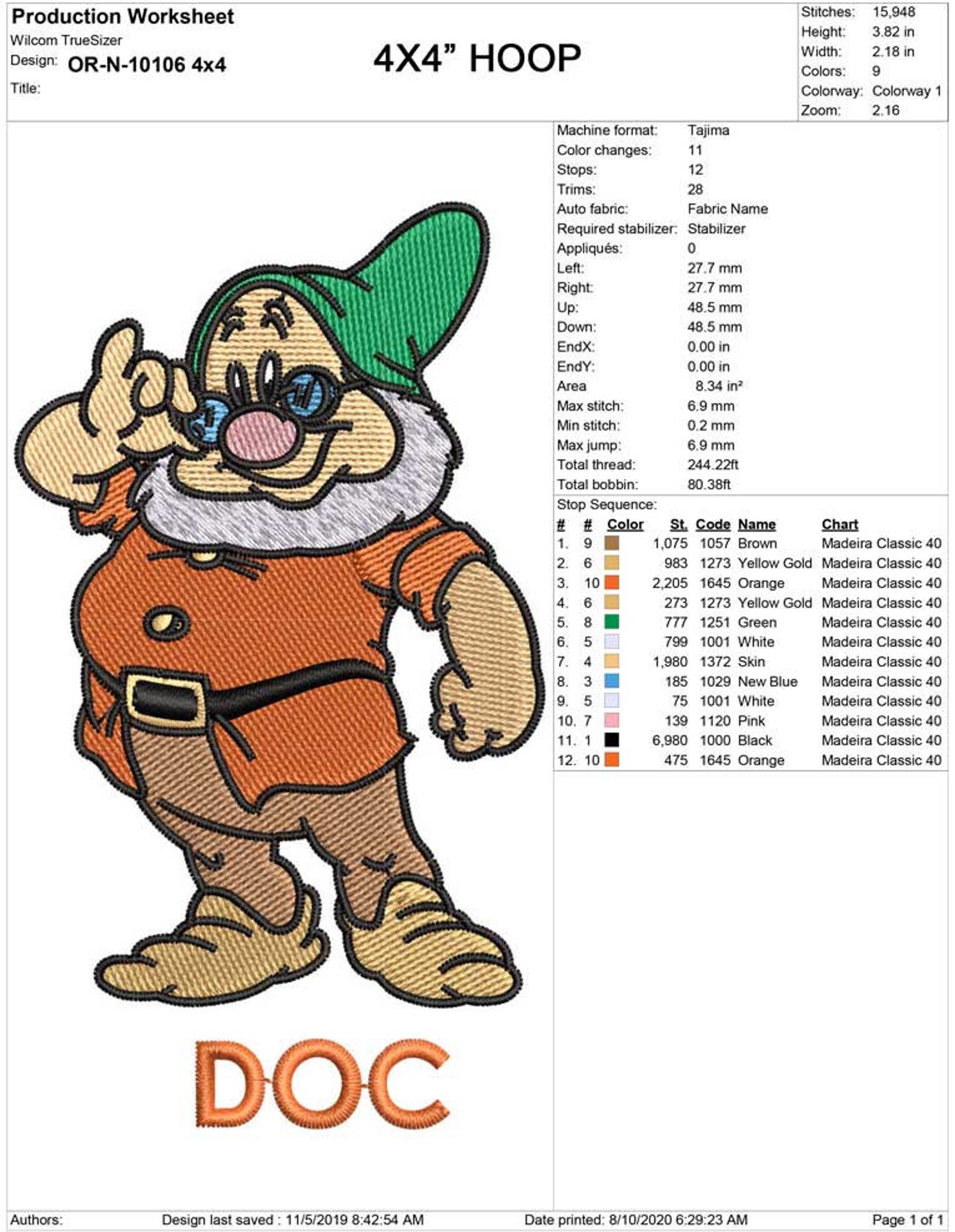 Seven Dwarf Doc Machine Embroidery Design, 4x4 & 5x7 Hoop, Doc Machine ...