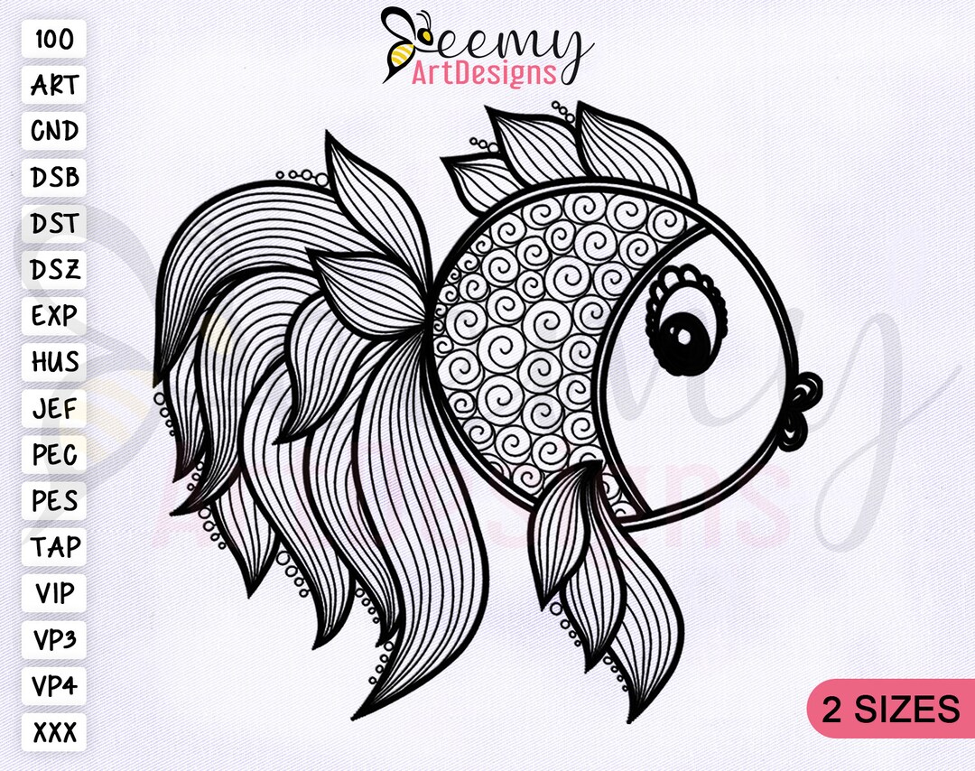 Beautiful Black Fish Embroidery Design, 4x4 and 5x7 Hoop, Fish Outline ...