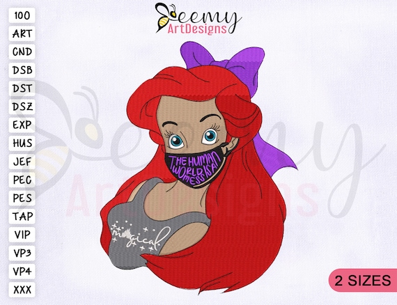 Princess Ariel Wearing Mask Embroidery Design 2 Sizes EMB - Etsy
