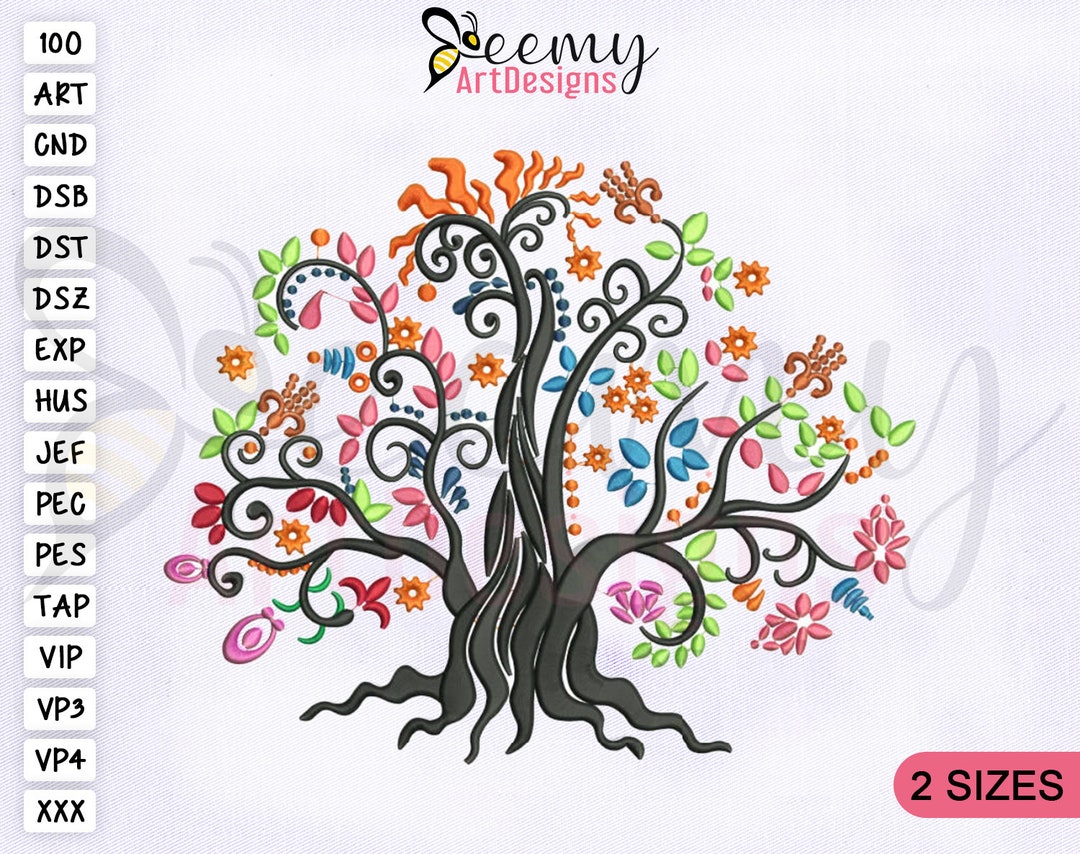 Colorful Life of Tree Embroidery Design, 4x4 and 5x7 Hoop, Life Tree ...