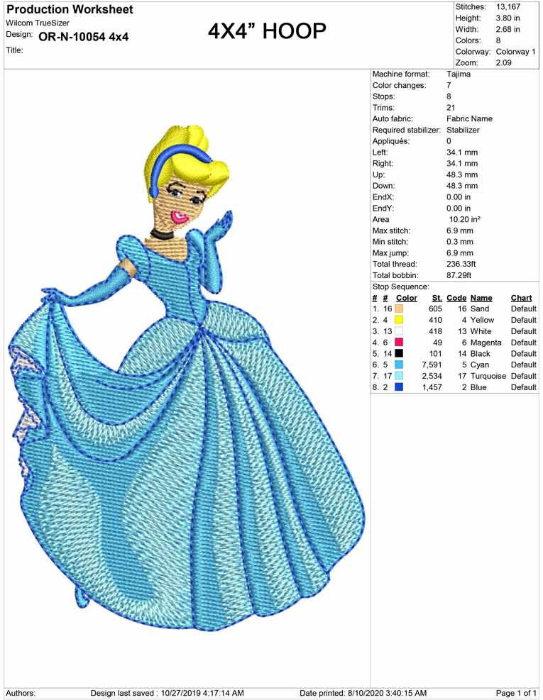 Princess Cinderella Embroidery Design, 4x4 Hoop Embroidery Design ...