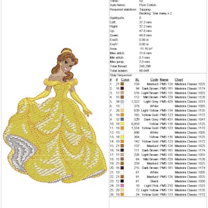 Belle Yellow Dress Embroidery Design, Princess Belle Embroidery Designs ...