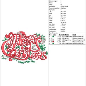 Merry Christmas & Happy New Year Embroidery Design, 4x4 and 5x7 Hoop ...