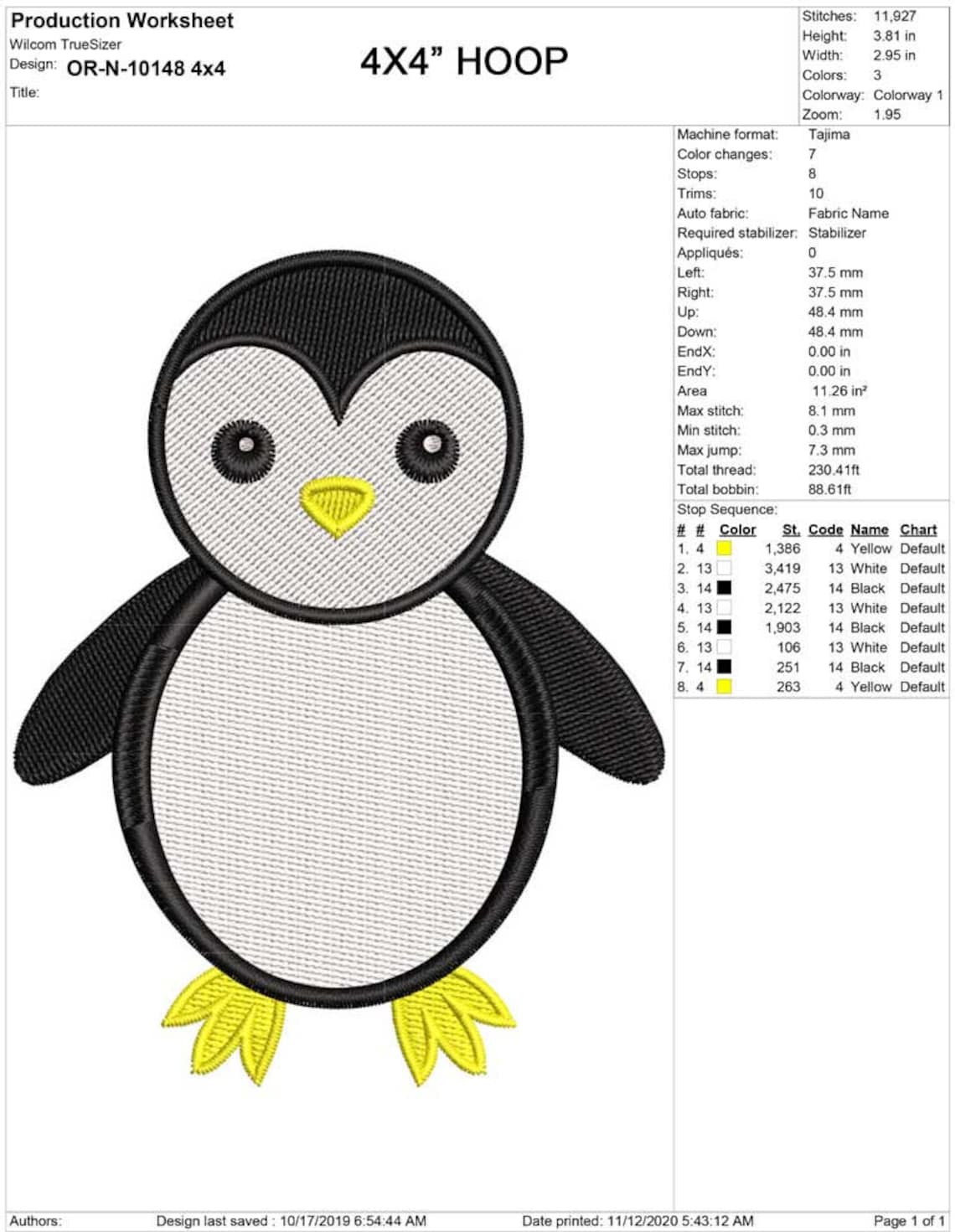 Cute Penguin Machine Embroidery Design, 4x4 and 5x7 Hoop, Penguin ...