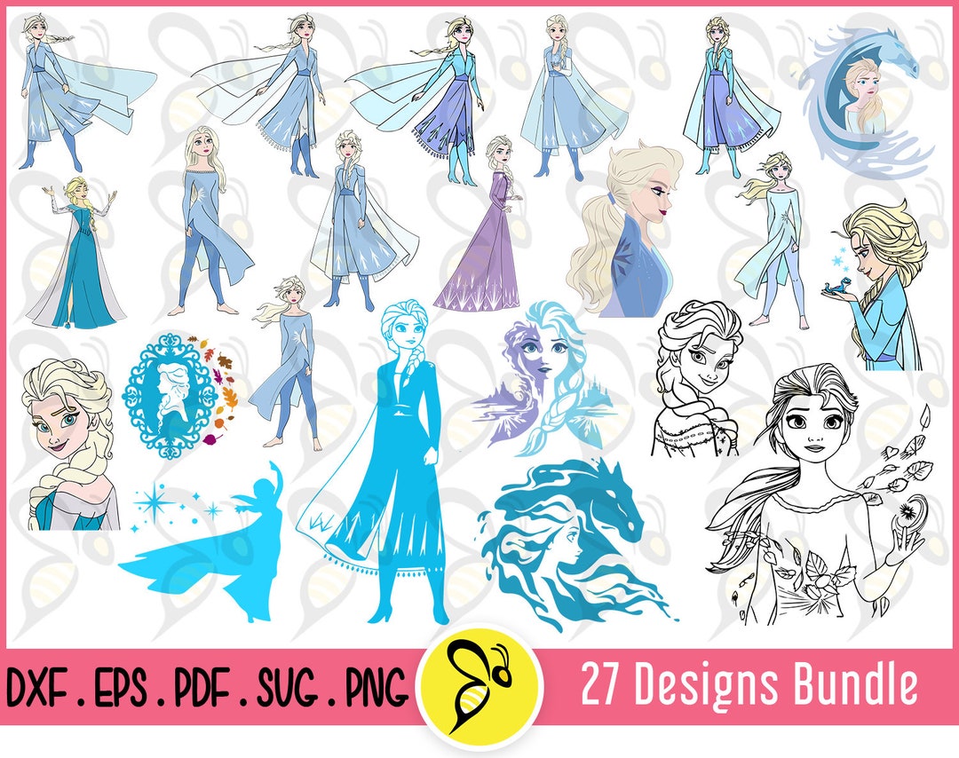 Frozen Princess SVG Vector Art Bundle, Frozen Princess Elsa With Horse ...