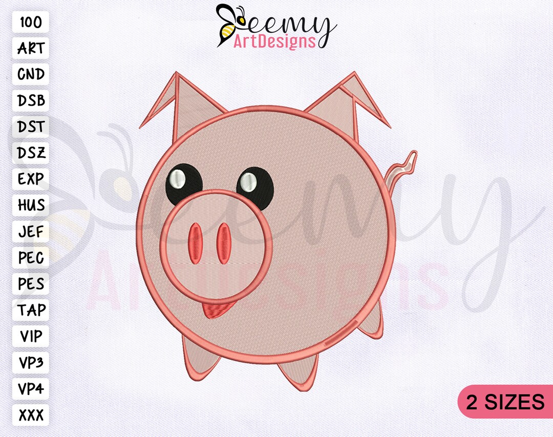 Cute Pink Pig Machine Embroidery Design, 4x4 & 5x7 Hoop, Pig Embroidery ...