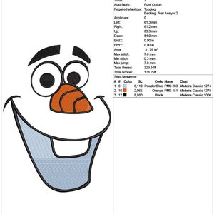 Laughing Olaf Face Embroidery Design, Frozen Olaf Face Embroidery ...