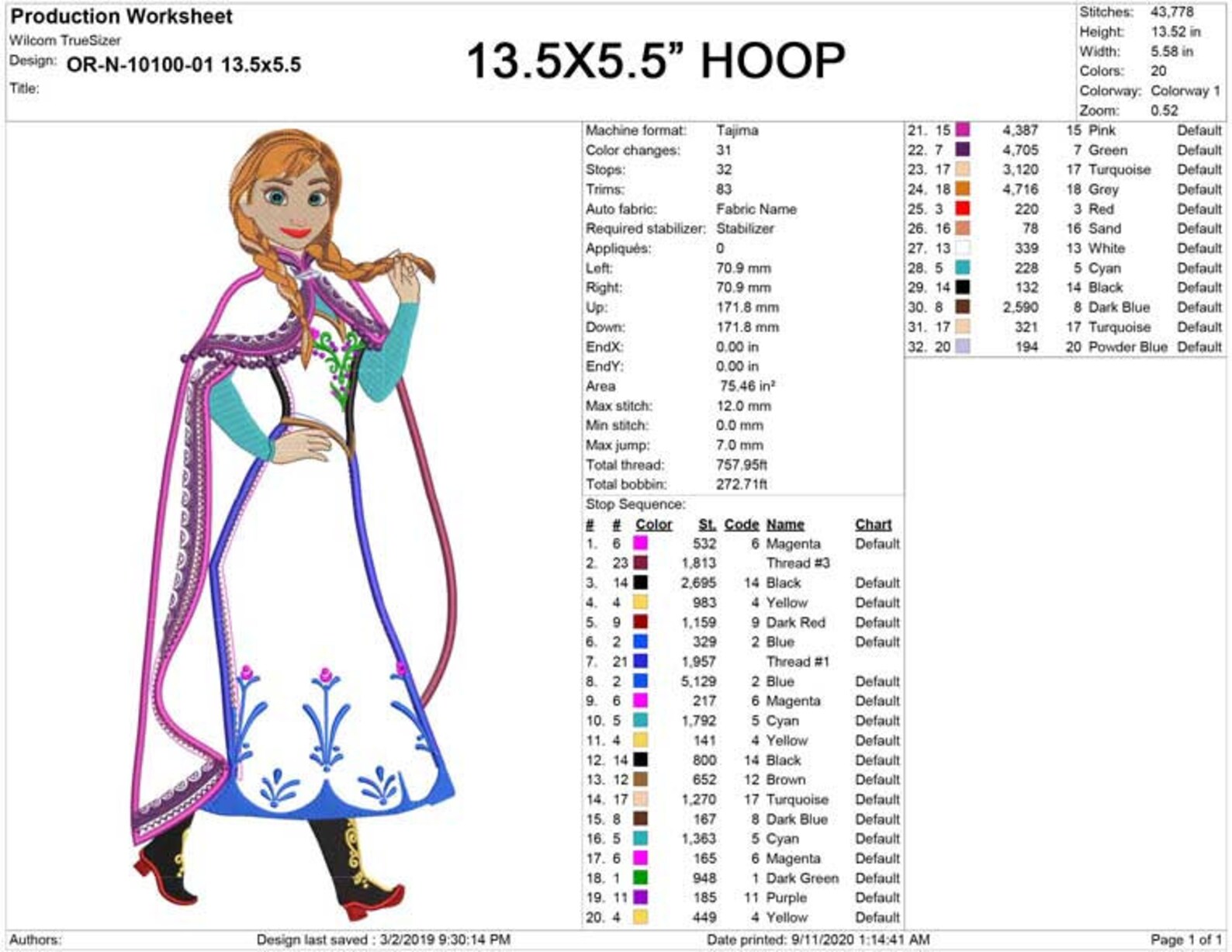 Princess Anna Applique Embroidery Design 14x6 Larger Hoop | Etsy