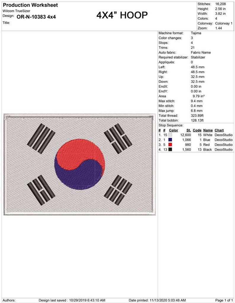 South Korea Flag Machine Embroidery Design | 2.5x2.5 Cap Design | 4x4 ...