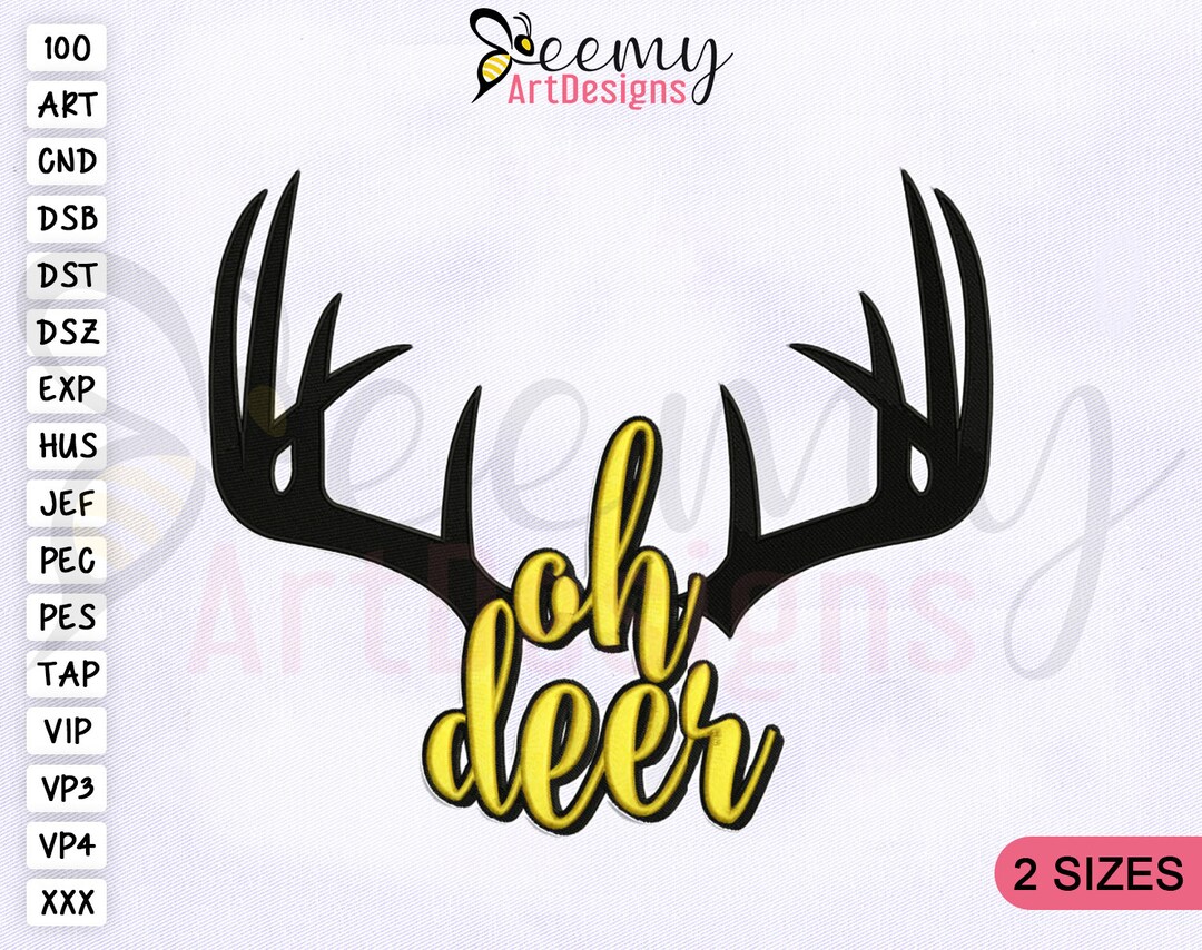 Ohh Deer Machine Embroidery Design, 4x4 & 5x7 Hoop, Antler Machine ...