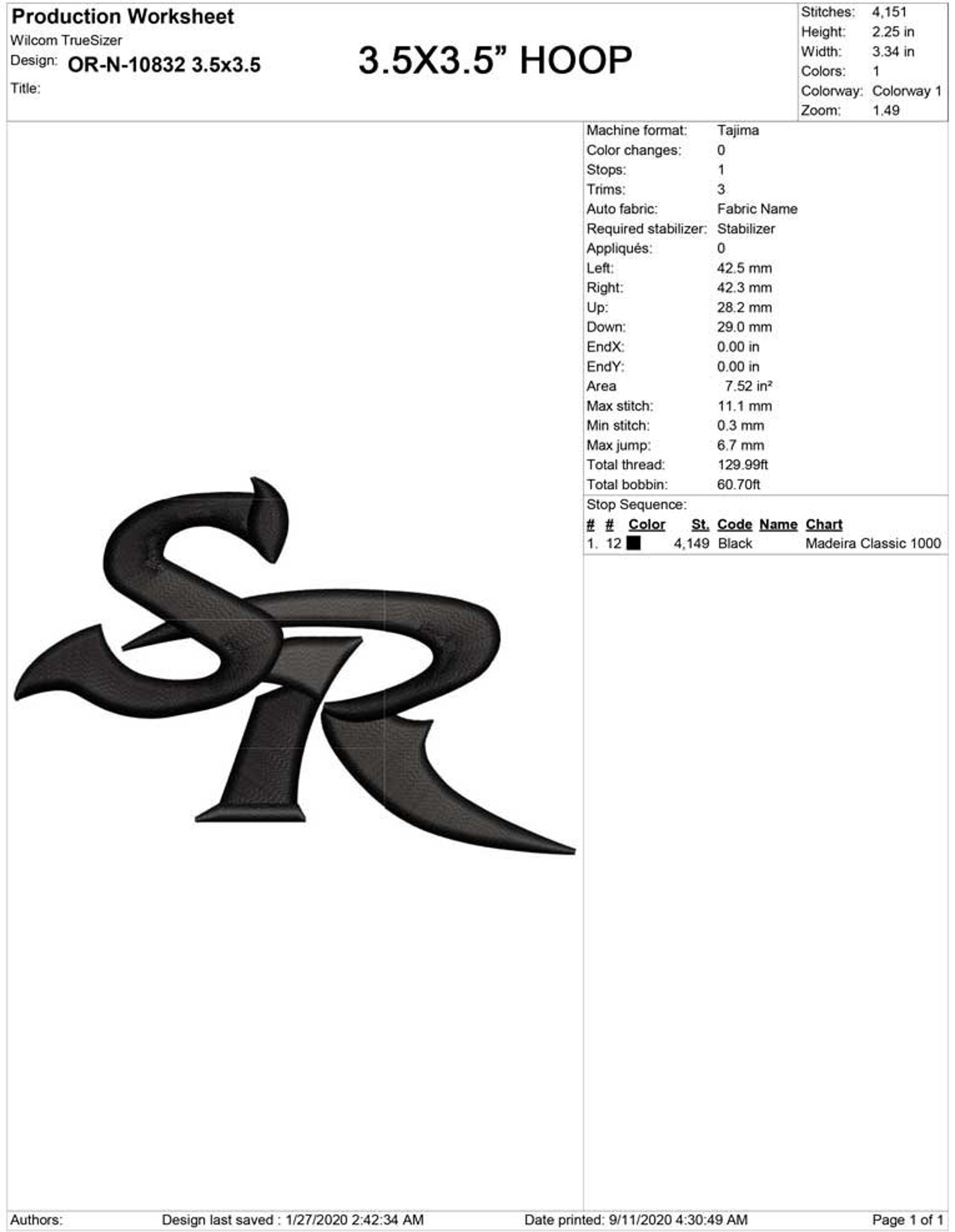 SR 3D Puff Logo Embroidery Design 2.25 Inch Tall Puff - Etsy