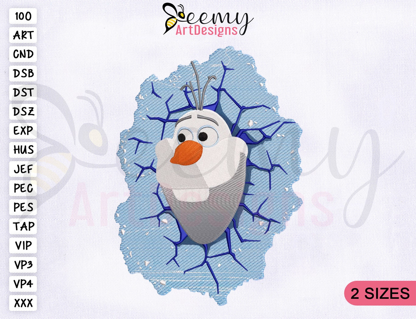 3D Freeze Wall Olaf Head Embroidery Design Olaf Embroidery Design, 2 ...