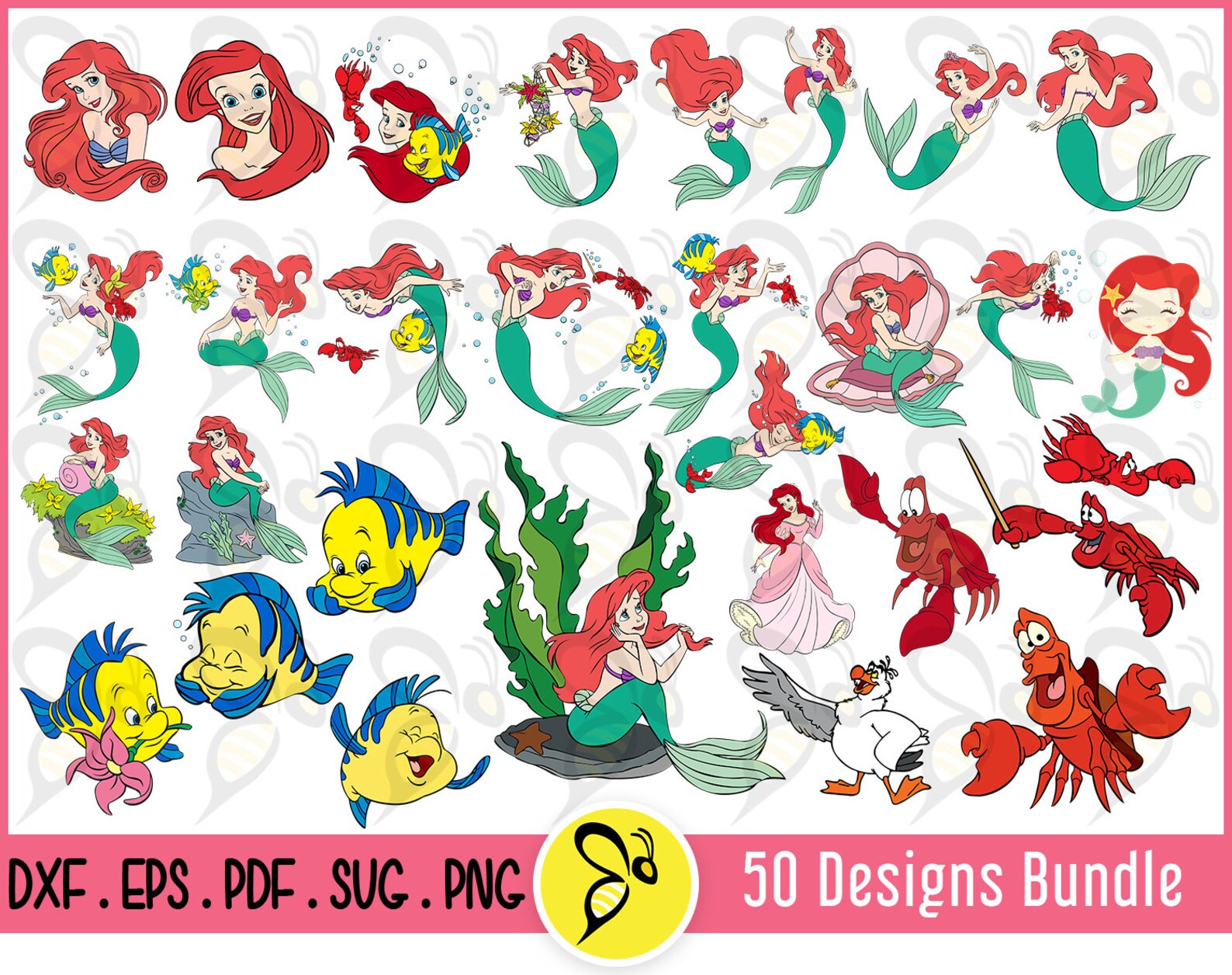 The Little Mermaid SVG Vector Art Designs Bundle, Mermaid Ariel ...