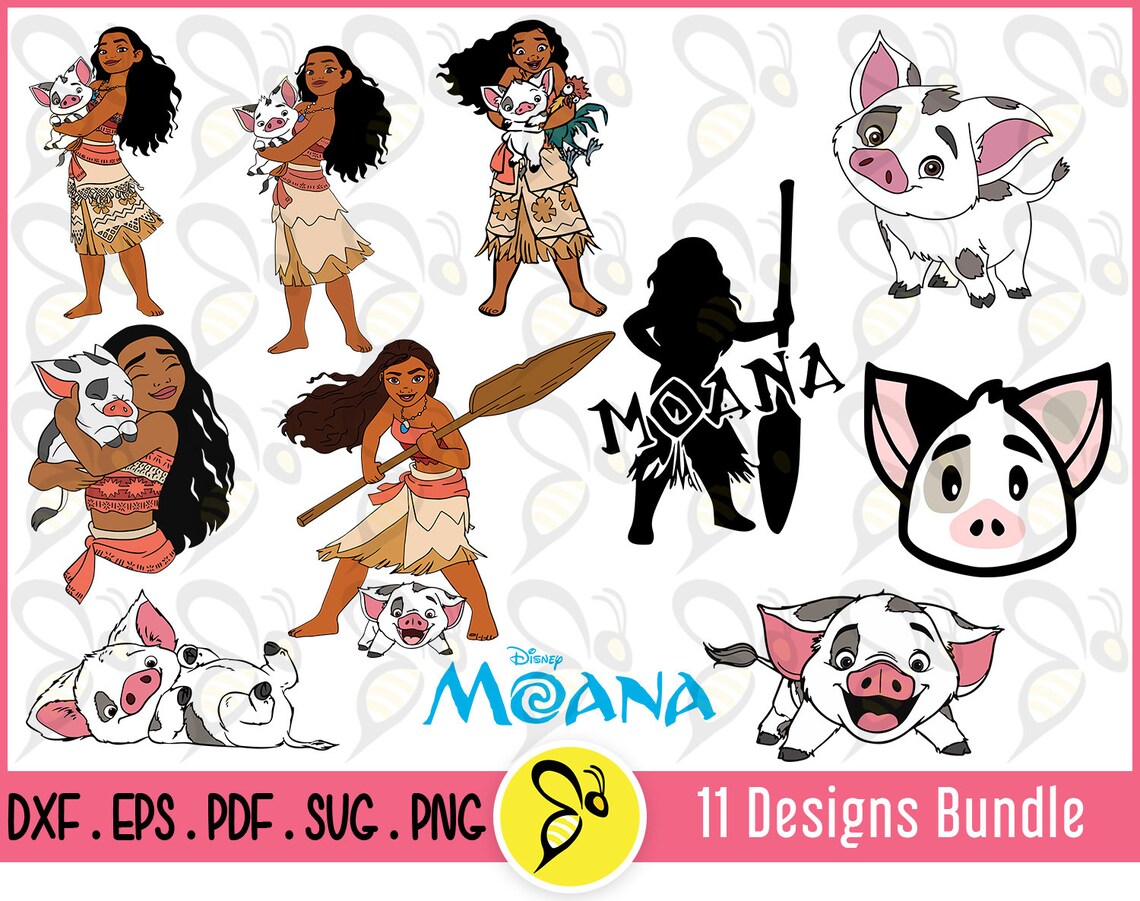 Moana SVG Vector Art Design Bundle, Baby Moana Vector Design, Moana ...