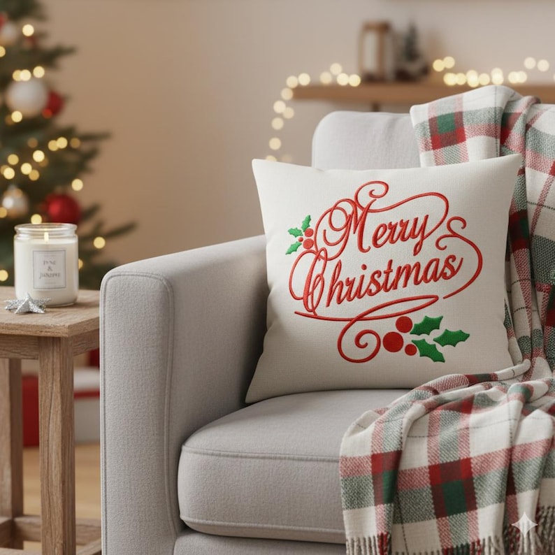 Decorative Merry Christmas Embroidery Design, 4x4 and 5x7 Hoop EMB ...
