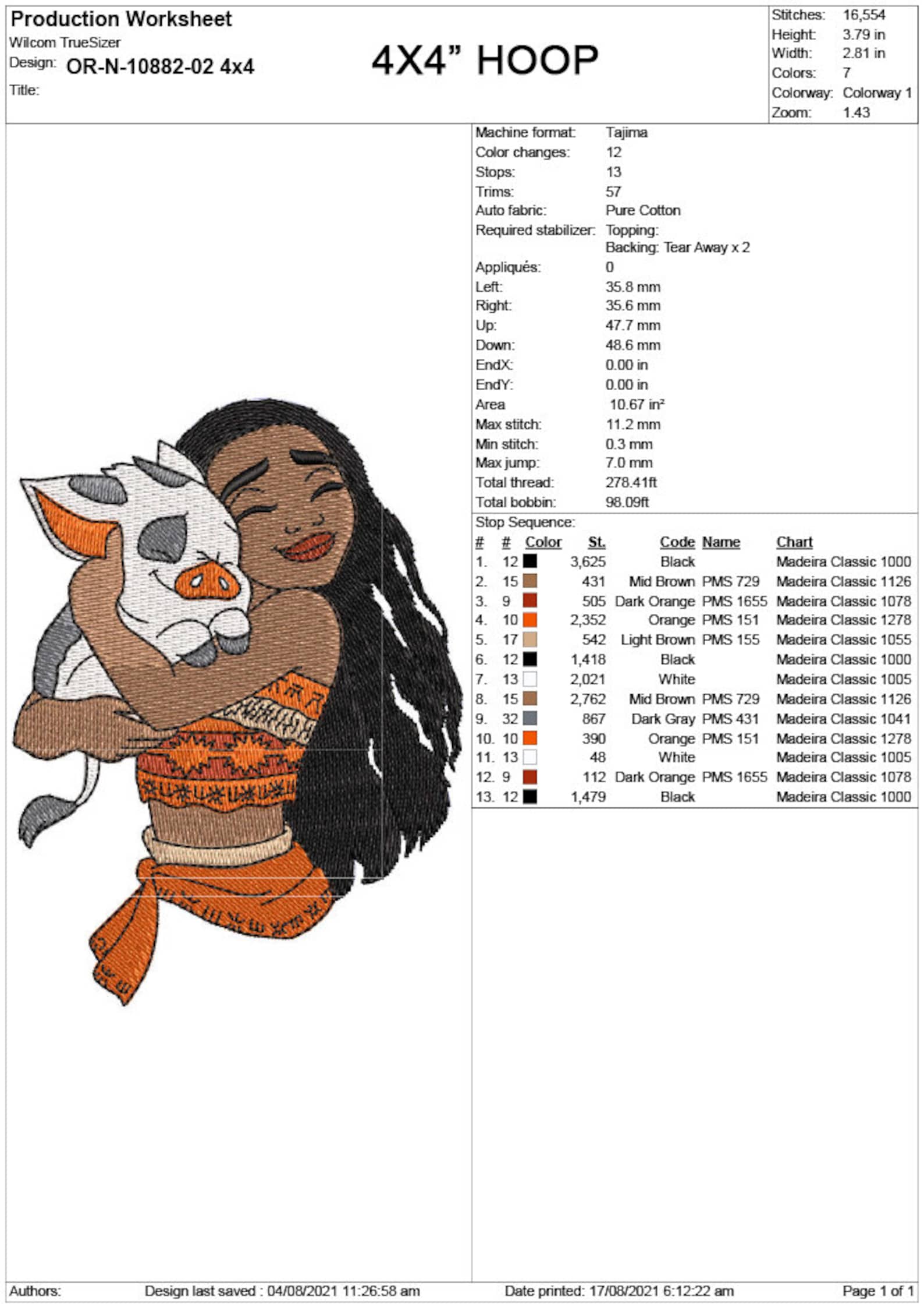 Moana Hug Pua Machine Embroidery Design, Princess Moana Machine ...