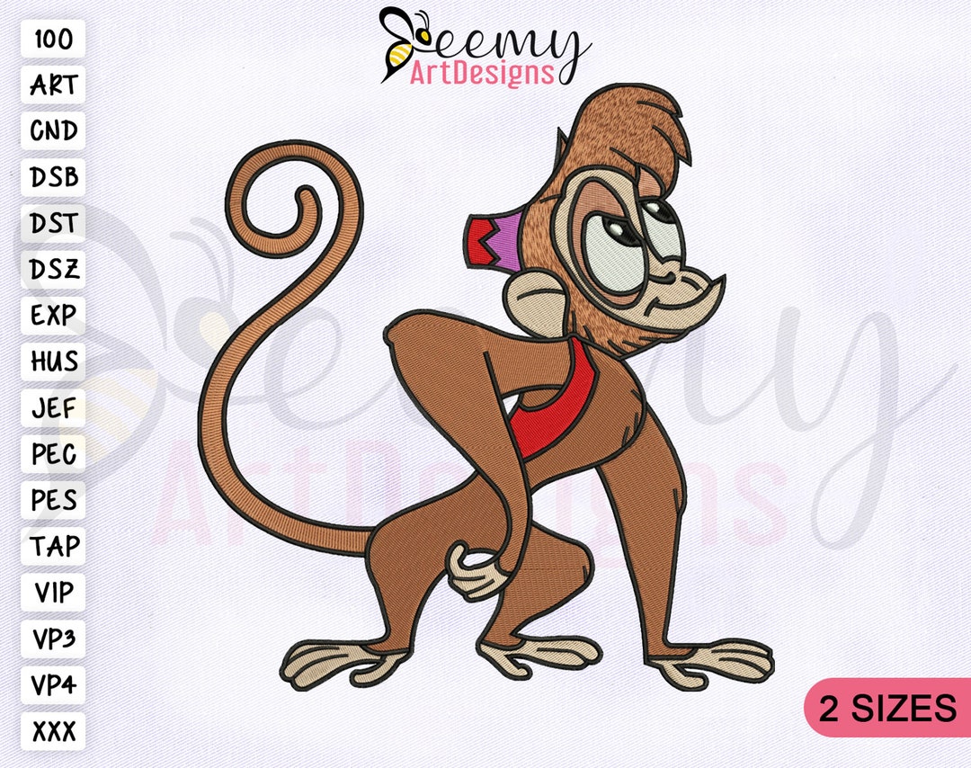 Aladdin Abu Monkey Embroidery Design, 4x4 and 5x7 Hoop, Monkey ...