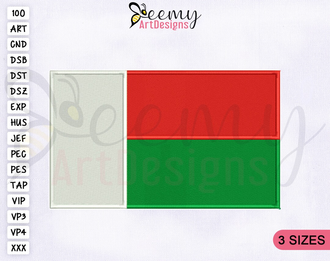 Madagascar Flag Machine Embroidery Design | 2.5x2.5 and 4x4 Hoop ...