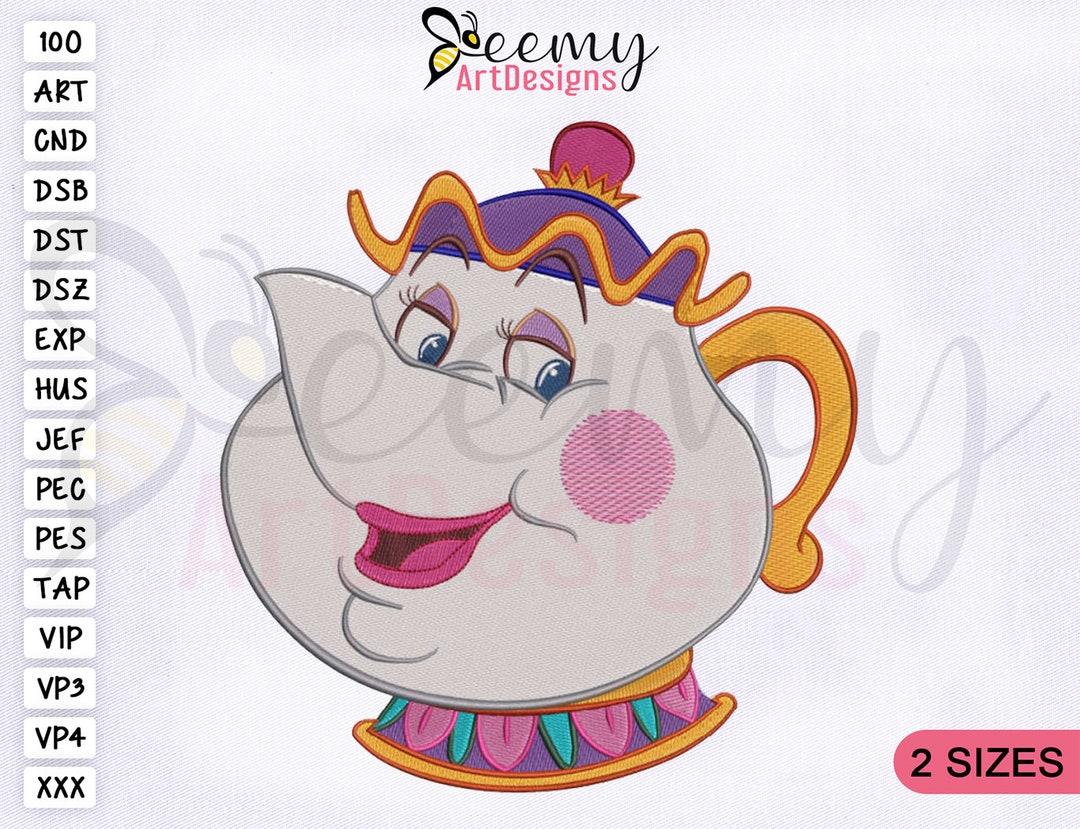 Beauty and the Beast Mrs. Potts Embroidery Design, Beauty and the Beast ...