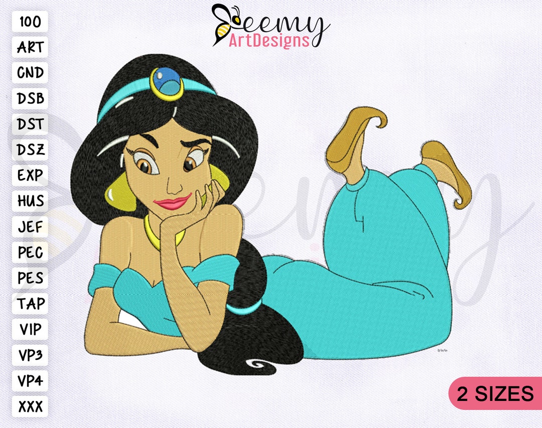 Aladdin Princess Jasmine Embroidery Design, 4x4 and 5x7 Hoop, Princess ...