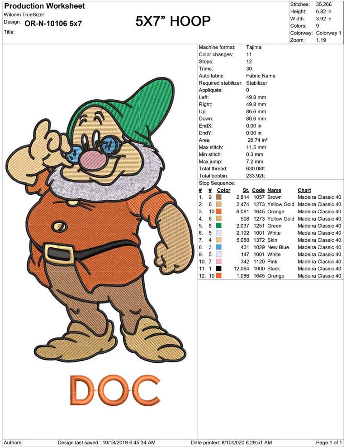 Seven Dwarf Doc Machine Embroidery Design 4x4 & 5x7 Hoop Doc - Etsy