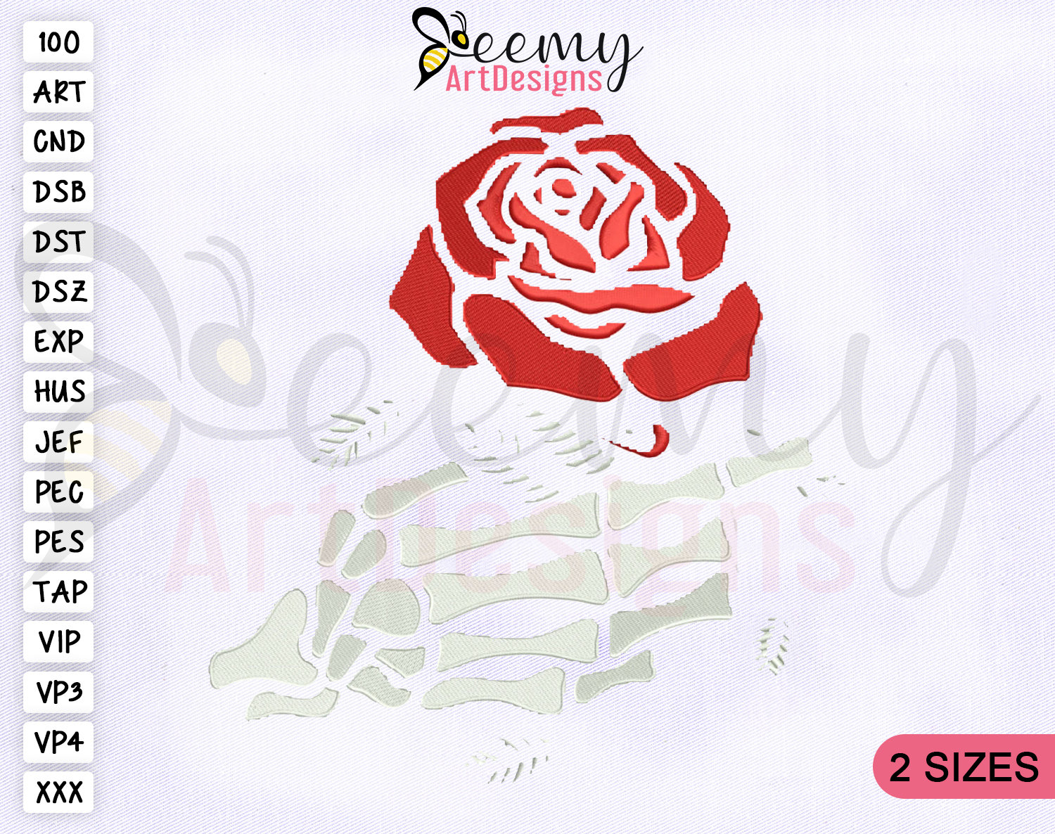 Rose in Skeleton Hand Machine Embroidery Design 4x4 Hoop - Etsy