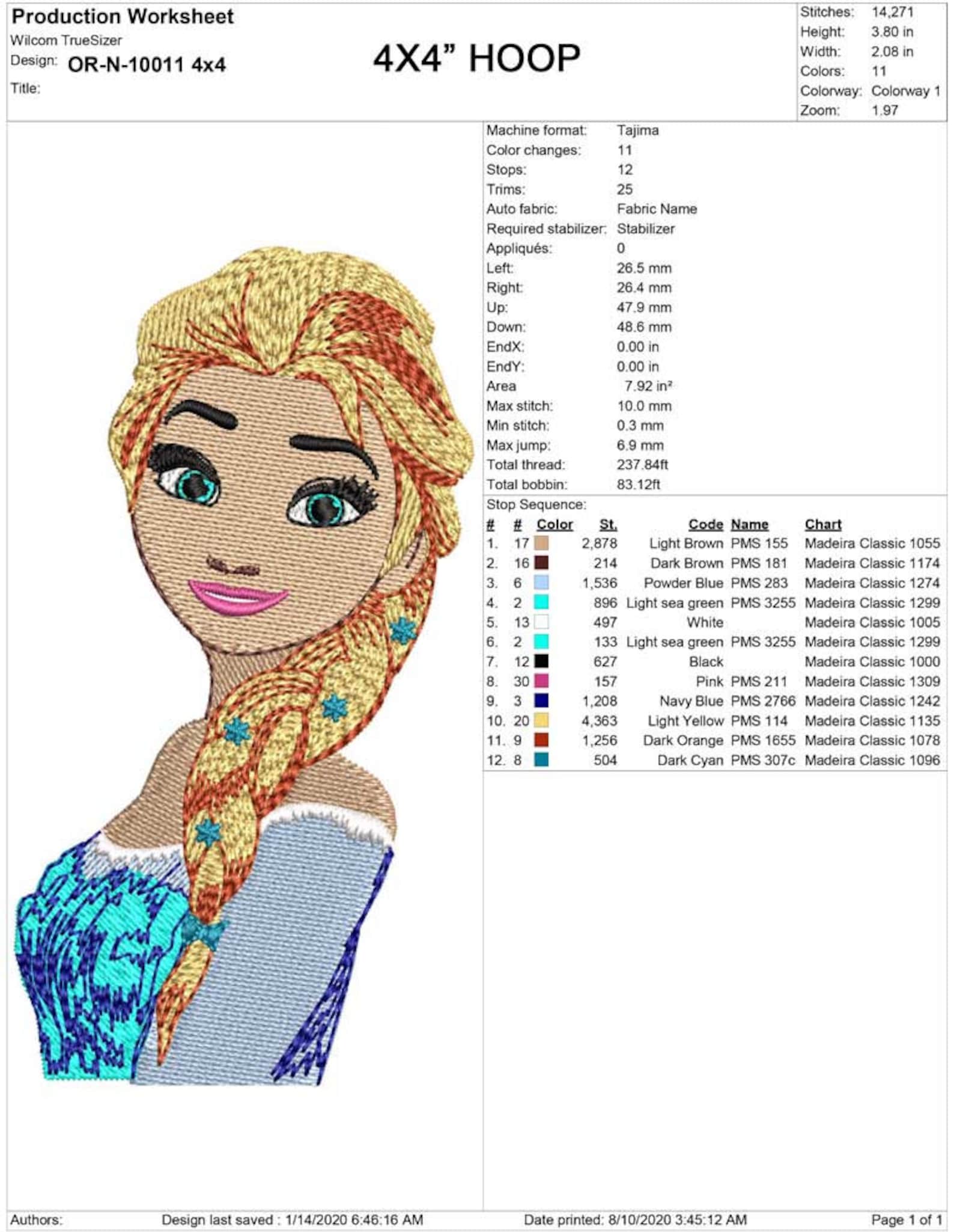 Princess Elsa Frozen Embroidery Design, 4x4 and 5x7 Hoop Embroidery ...