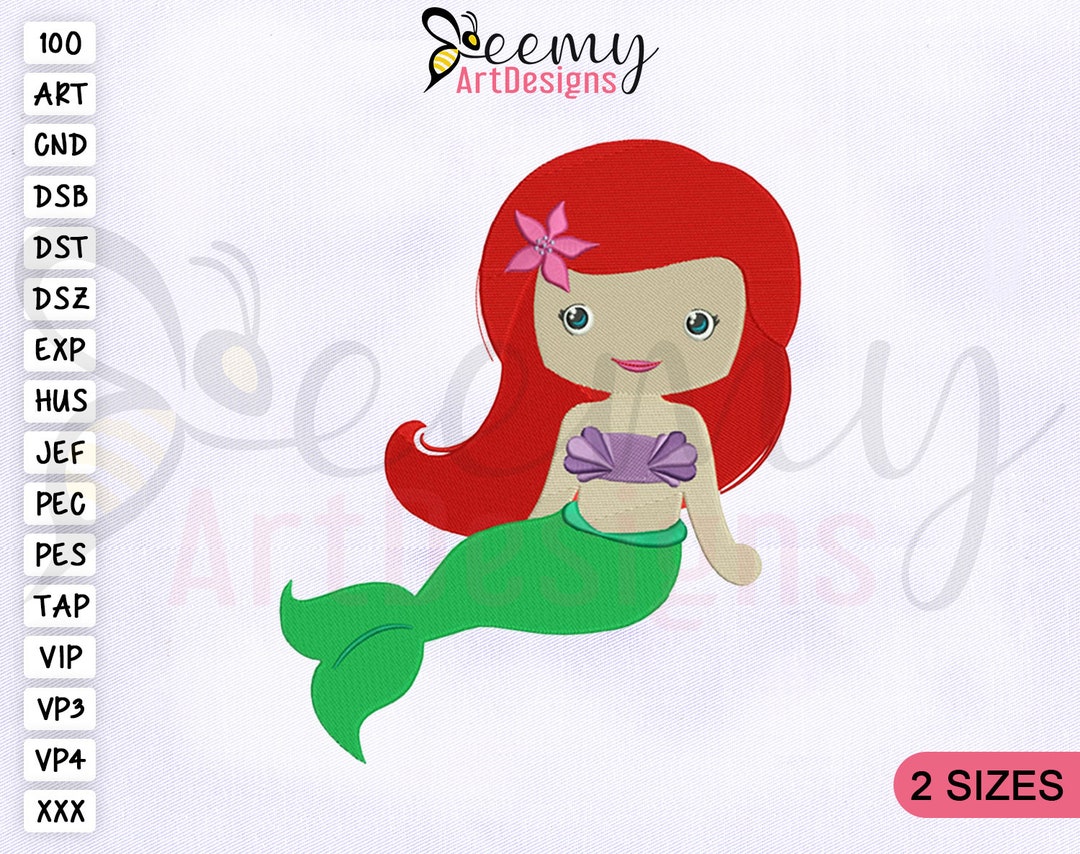 Baby Princess Ariel Embroidery Design, 4x4 and 5x7 Hoop, Cute Baby ...