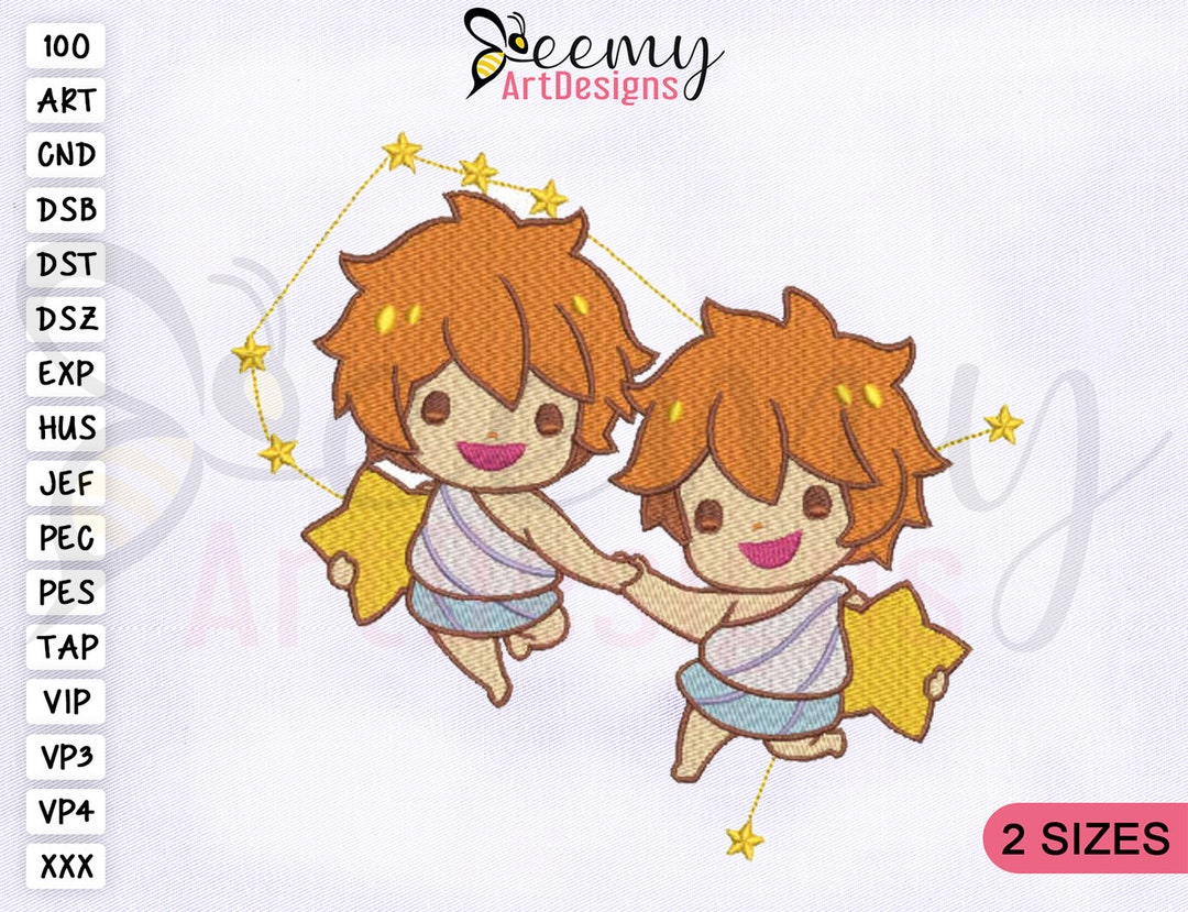 Zodiac Baby Gemini Machine Embroidery Design, Chinese Zodiac Embroidery ...