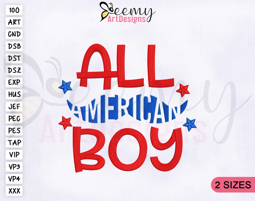 All American Boy Quote Machine Embroidery Design | 4x4 & 5x7 Hoop EMB ...