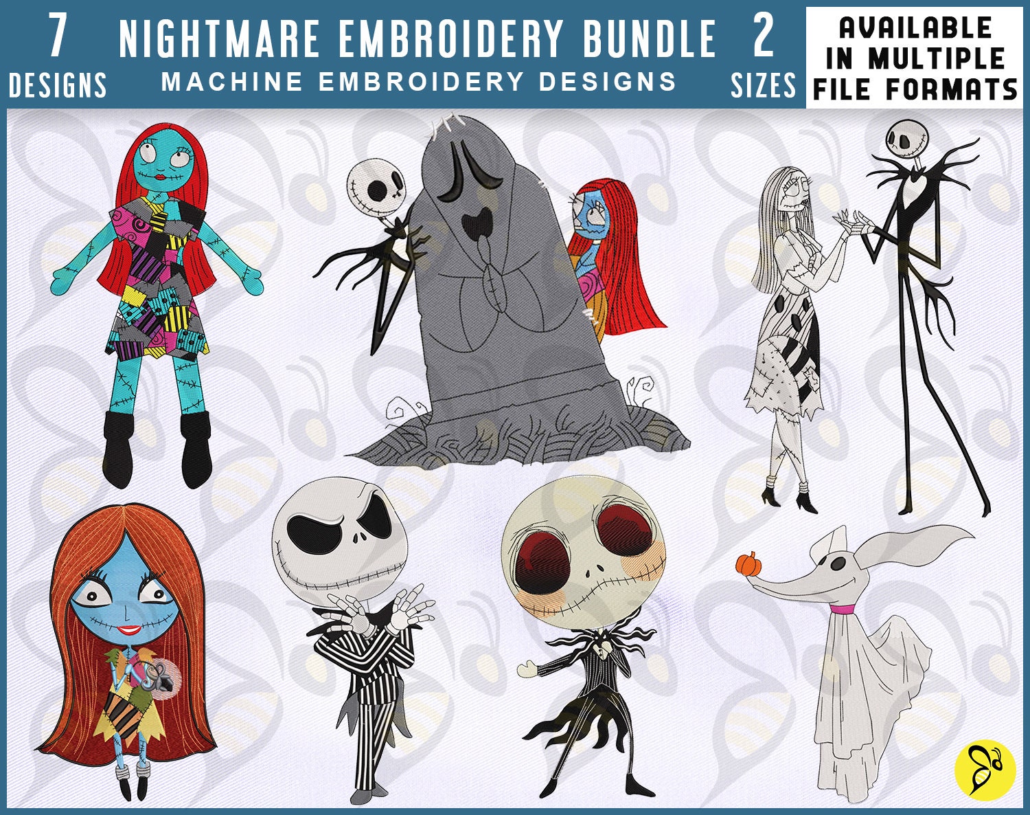 Nightmare Embroidery Designs Bundle, 4x4 and 5x7 Hoop, Jack & Sally ...