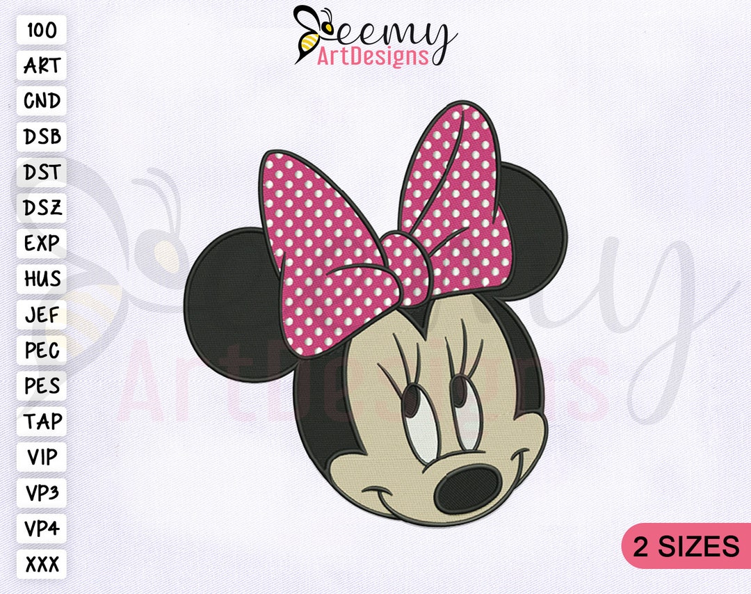 Minnie Mouse Face Machine Embroidery Design | 4x4 and 5x7 Hoop ...