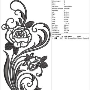 Silhouette Rose Vine Embroidery Design 4x4 and 5x7 Hoop Rose - Etsy