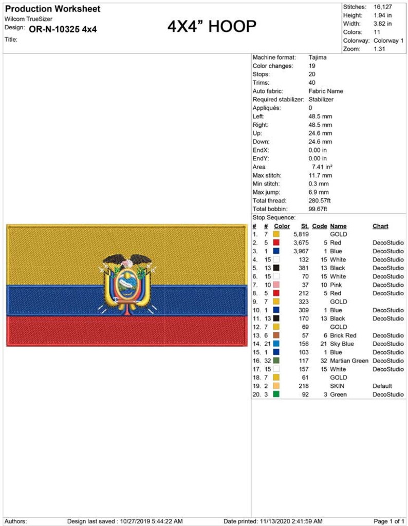 Ecuador Flag Machine Embroidery Design, 2.5x2.5, 4x4 & 5x7 Hoop Flag ...