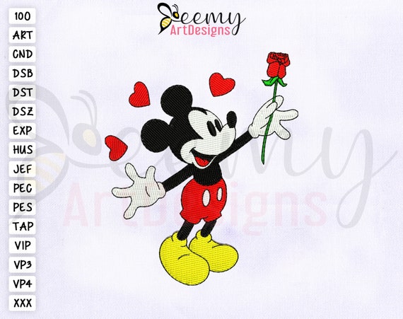 Mickey Mouse With Flower Embroidery Design 4x4 Hoop Mickey | Etsy