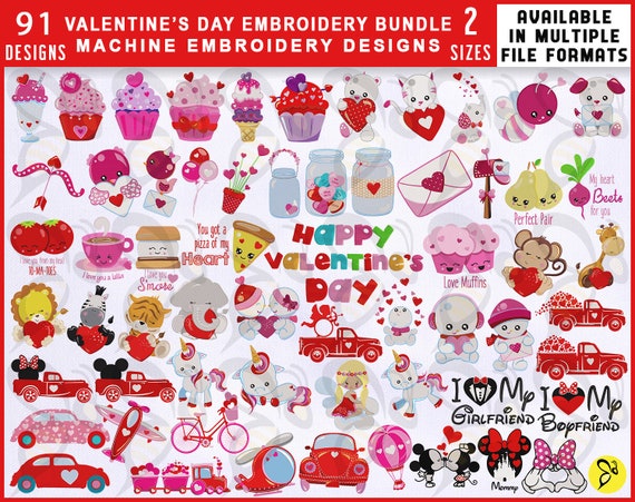Valentine's Day Embroidery Designs Bundle 2 Sizes EMB | Etsy