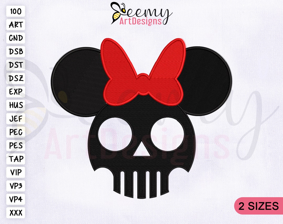 Halloween Minnie Skull Embroidery Design, 4x4 and 5x7 Hoop, Horror ...