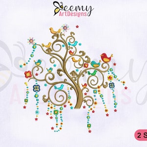 Singing Birds Tree Embroidery Design, 4x4 & 5x7 Hoop, Singing Birds on ...
