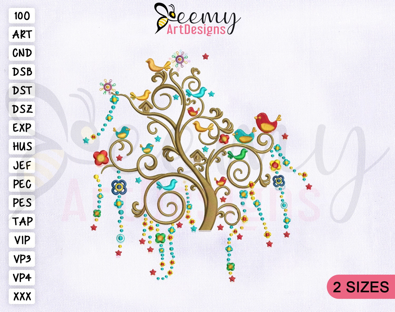 Singing Birds Tree Embroidery Design 4x4 & 5x7 Hoop Singing - Etsy