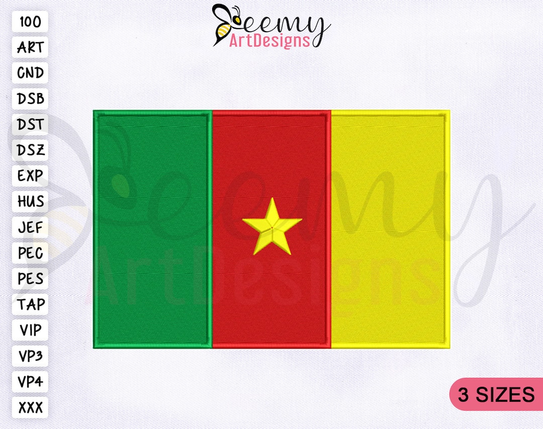 Cameroon Flag Machine Embroidery Design, 2.5x2.5, 4x4 and 5x7 Hoop EMB ...
