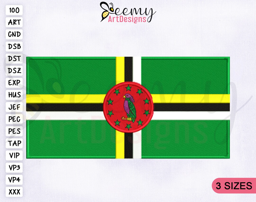 Dominica Flag Machine Embroidery Design, 2.5x2.5, 4x4 and 5x7 Hoop Flag ...