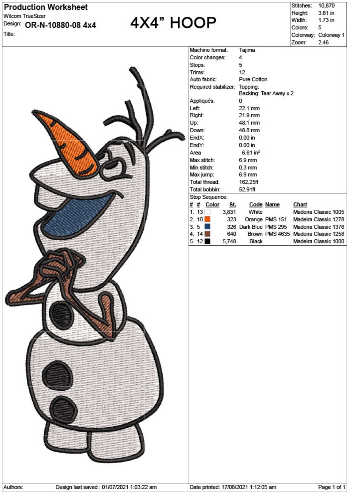 Frozen Cute Olaf Machine Embroidery Design, Cute Olaf Embroidery ...