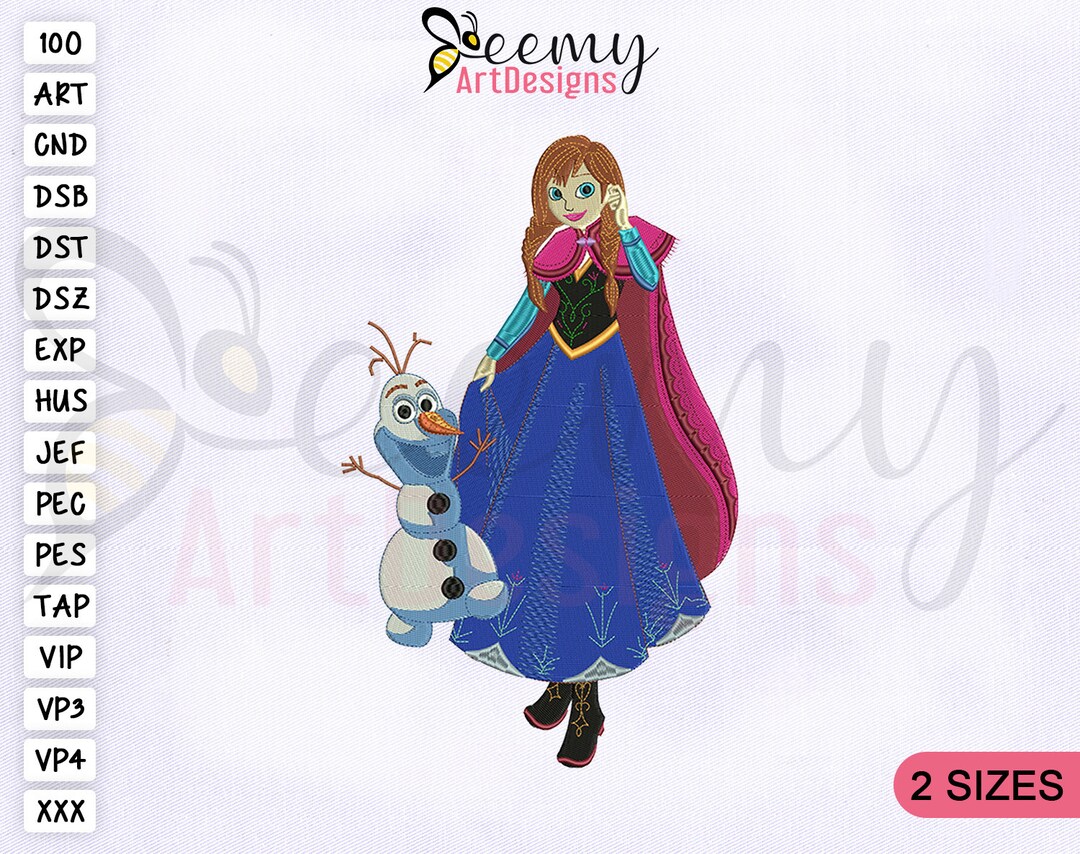 Frozen Princess Anna and Olaf Embroidery Design, 4x4 and 5x7 Hoop ...