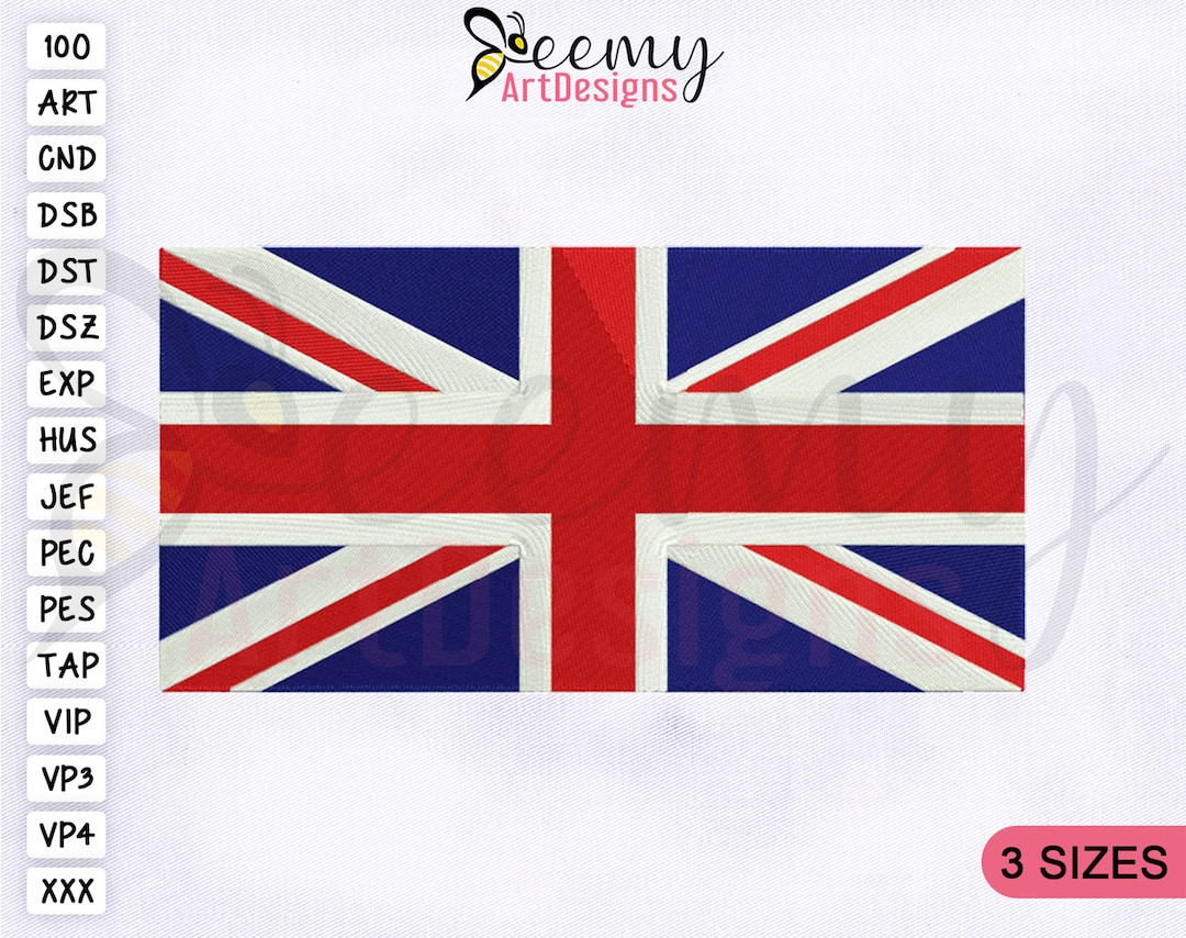 UK Flag Machine Embroidery Design, 2.5x2.5, 4x4 and 5x7 Hoop Flags ...